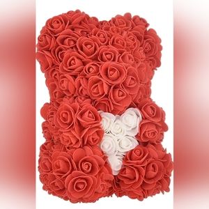 Other | Big Red And White Teddy Bear Rose Flower 15 Inch Teddy Bear ...